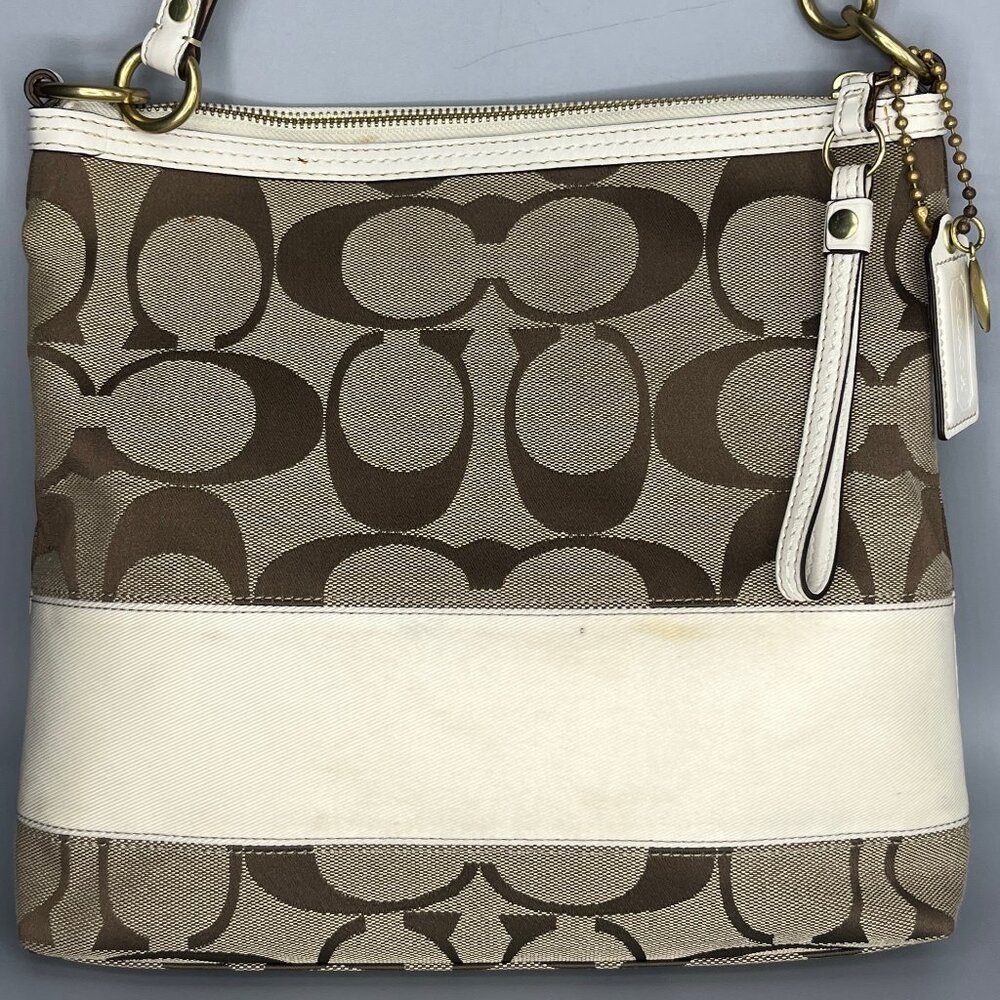 Coach Signature Canvas Tan With "Cc" Dark Brown White… - Gem